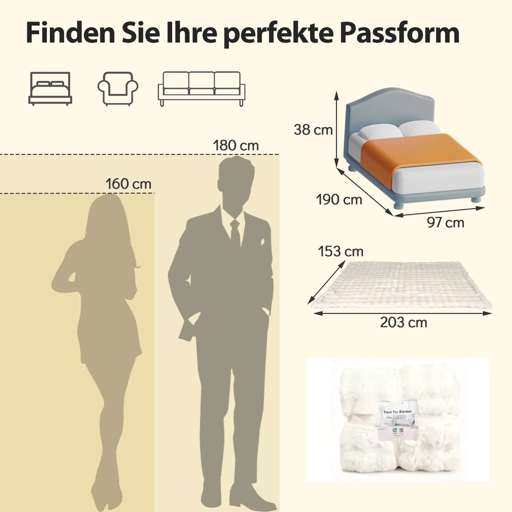 Costway Luxusní deka z umělé kožešiny Nadýchaná deka z plyšové králičí kožešiny