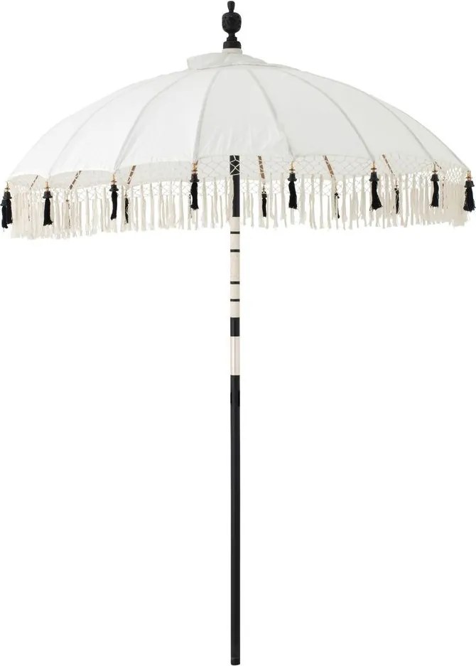 Béžový slunečník s dřevěnou tyčí a třásněmi Flavie Black - ∅ 180*260 cm