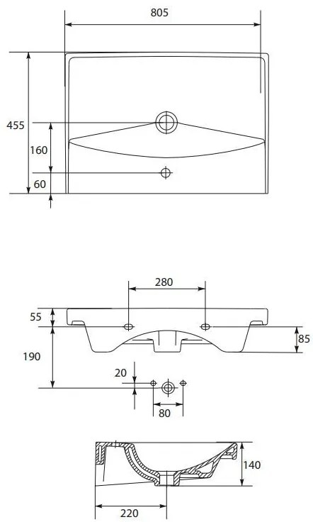 Cersanit City, skříňkové umyvadlo 80x46 cm, bílá, K35-061
