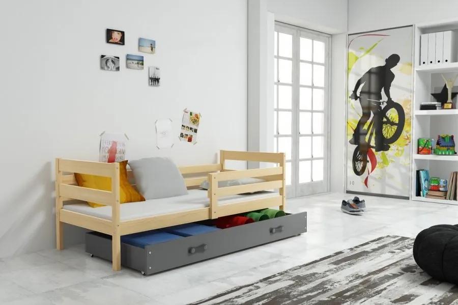 Falco Dětská postel Norbert 90x200 s úložným prostorem, borovice/zelená