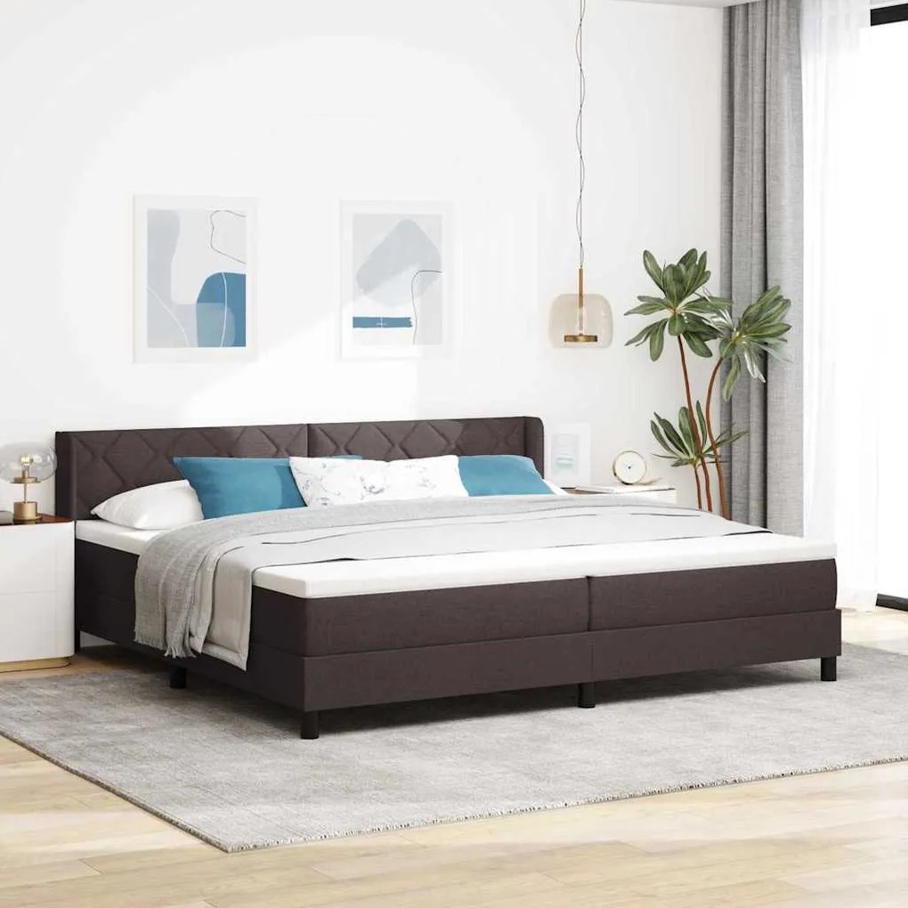 Postel s boxspringem s čelo Tmavě hnědá 200 x 200 cm textil 3341191