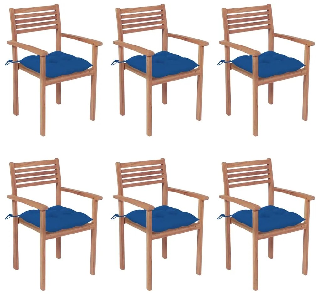 3072597 vidaXL Stohovatelné zahradní židle s poduškami 6 ks masivní teak