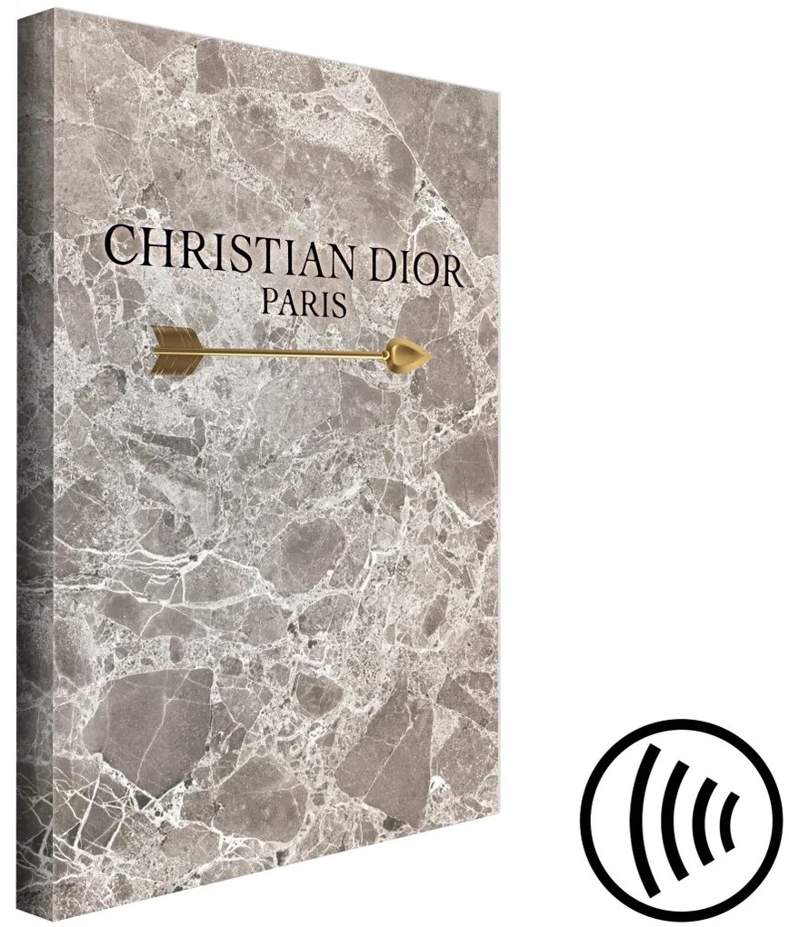 Obraz Christian Dior (1-dílný) svislý - název módní značky na mramorovém pozadí