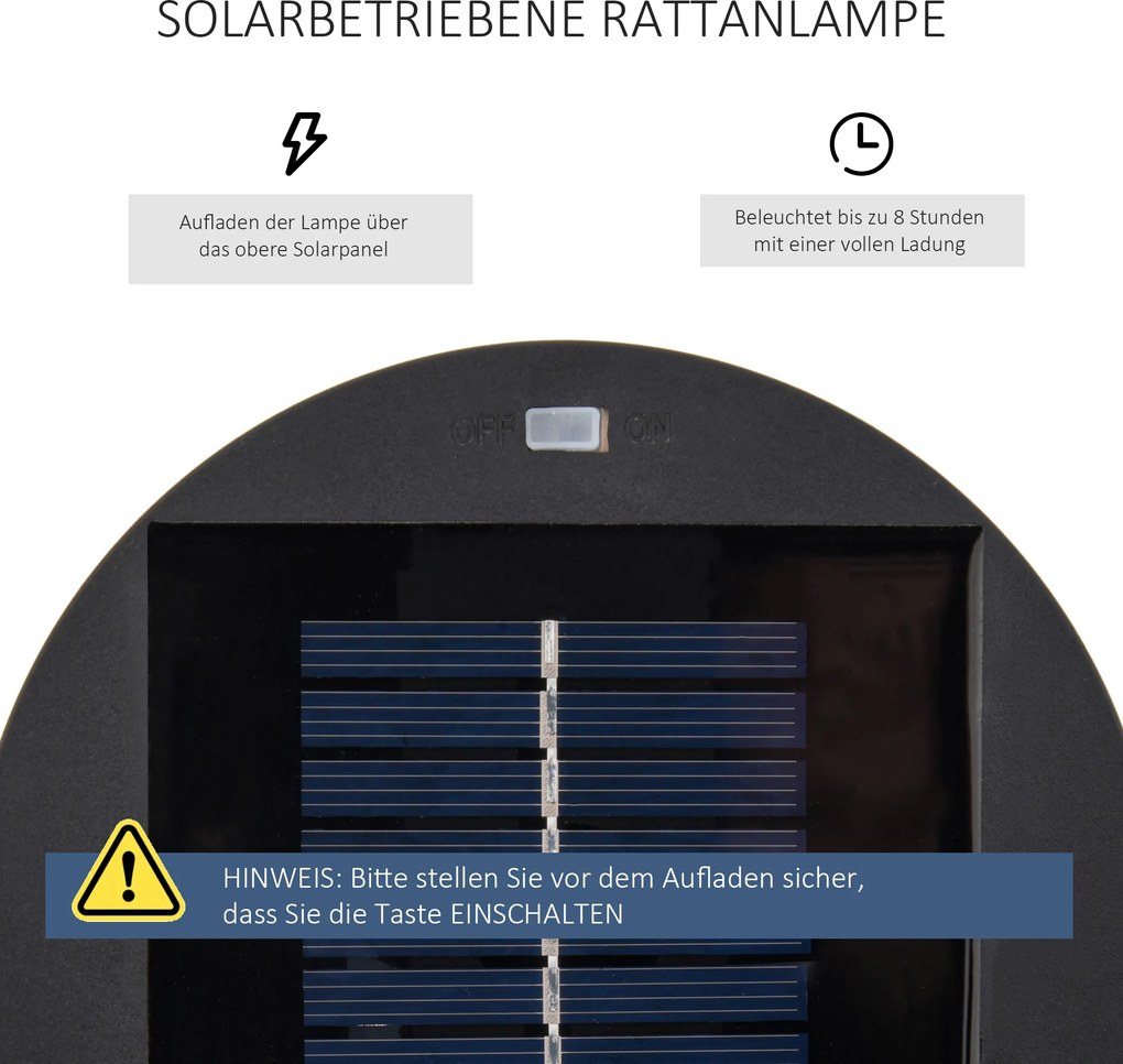 Solární lampa Outsunny, zahradní lampa, ratanové solární světlo, automatické LED, hnědá, 21,5 x 21,5 x 61 cm | Aosom