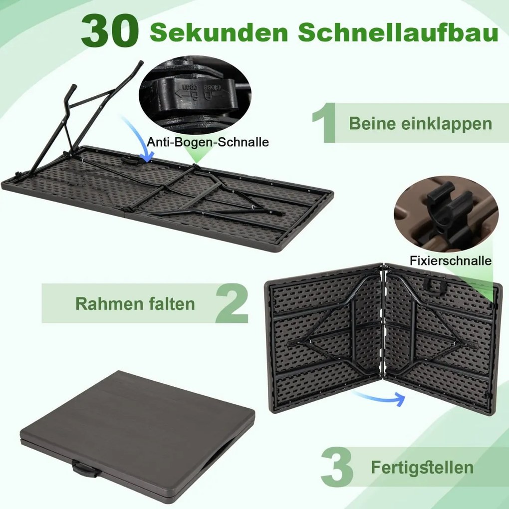 Costway Skládací kempingový stůl s HDPE stolní deskou a rukojetí – – 152 × 70 cm