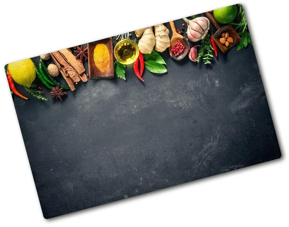 Wallmuralia Kuchyňská deska velká skleněná Bylinky a koření 80x52 cm
