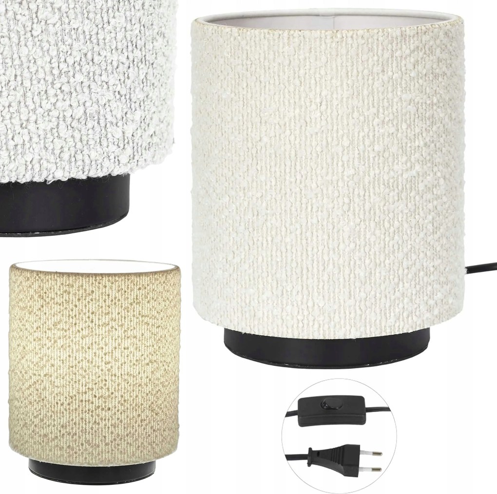 Stolní lampa Moona boucle krémová 25 cm moderní do ložnice noční s stínítkem