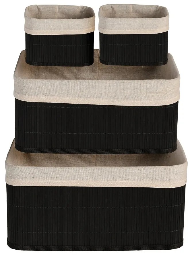 EXCELLENT Úložné košíky sada 4 ks bambus / textil černá