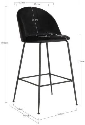 Barová židle LAUSANNE velvet černá, nohy černé House Nordic 1001267