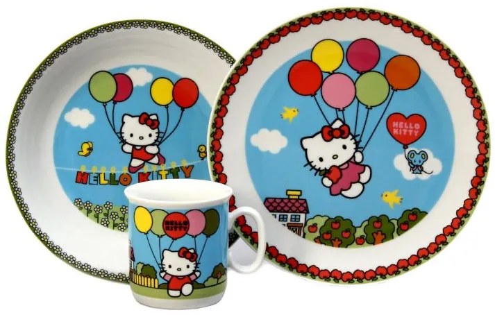 Dětská jídelní souprava Hello Kitty, modrá, Thun, 591018, 3 dílná
