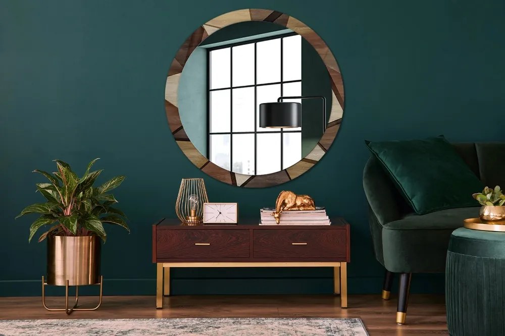 Kulaté dekorativní zrcadlo Geometrické 3d dřevo fi 100 cm
