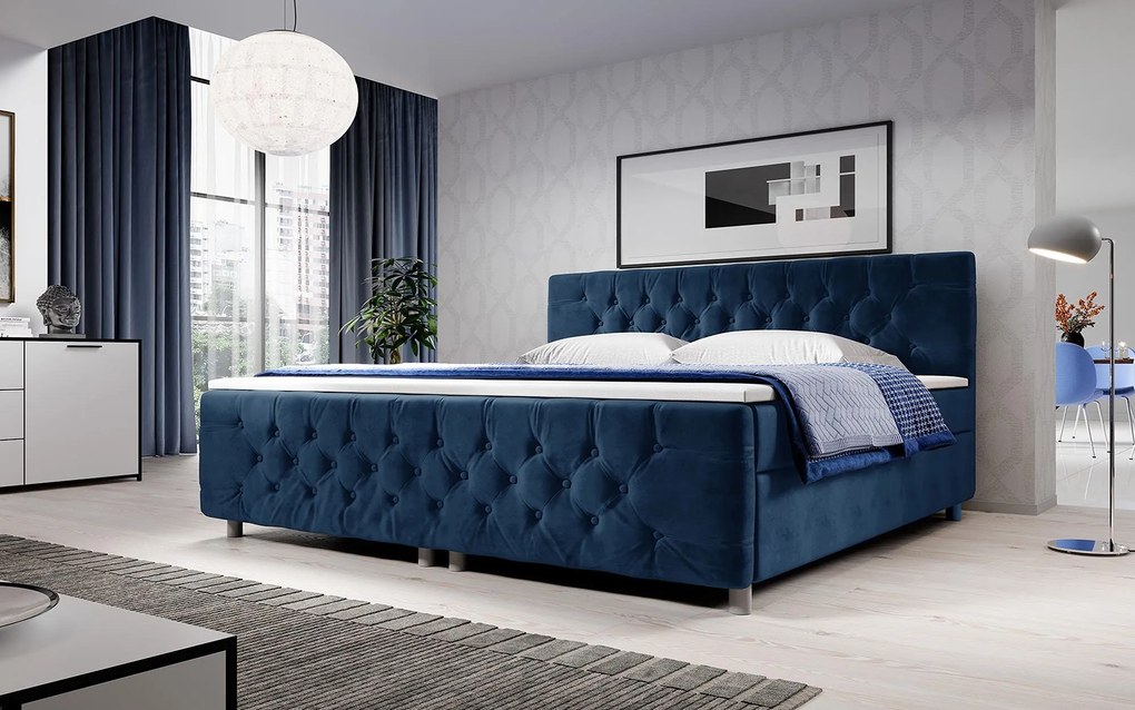 Boxspring postel VALENCIE LUX bez úložného prostoru, samet Velikost postele: 120 × 200 cm, Barvy sametu: Černý samet, Výběr matrace: Oboustranná…