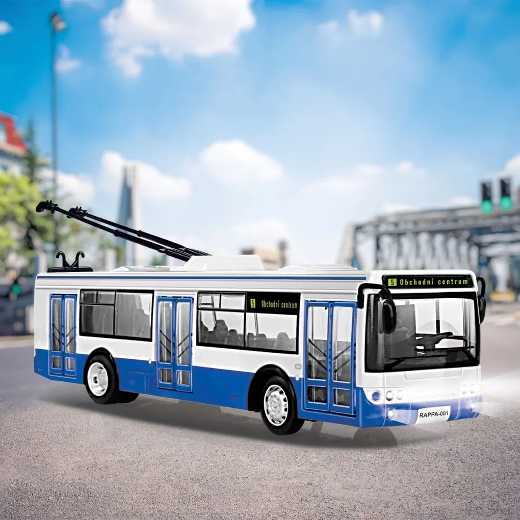 RAPPA Trolejbus který hlásí zastávky česky - 28 cm - modrý