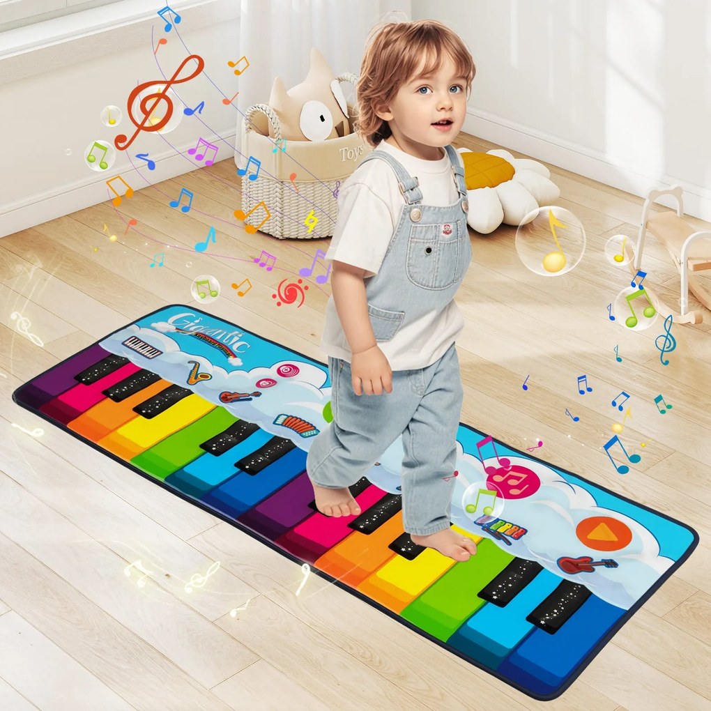Costway Hudební podložka dětská podložka na klavír s 8 hudebními – 120 × 47 cm
