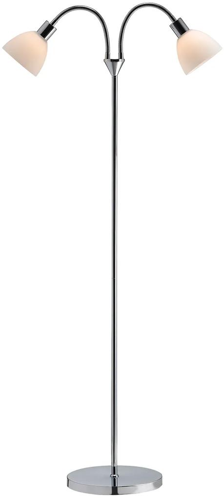 Stojací lampa NORDLUX Ray s flexibilními rameny - chrom, kov, sklo, na kabelu, 2 x 40 W, 1350 mm, flexi rameno