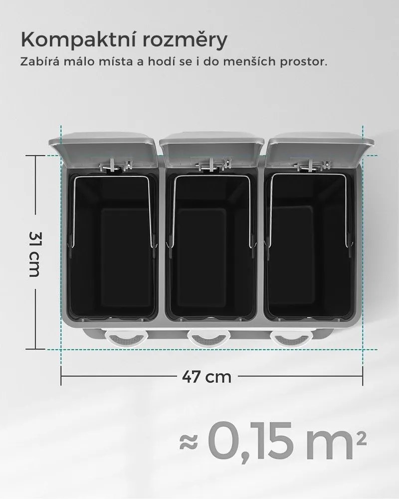 Koš na třídění odpadu SORT 24l (3x8l), šedá/bílá SongmicsHome