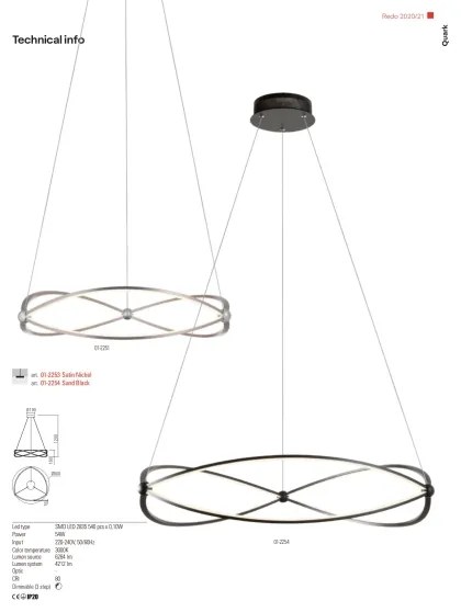 Redo 01-2251 - LED Stmívatelný lustr na lanku QUARK LED/43W/230V 3000K chrom