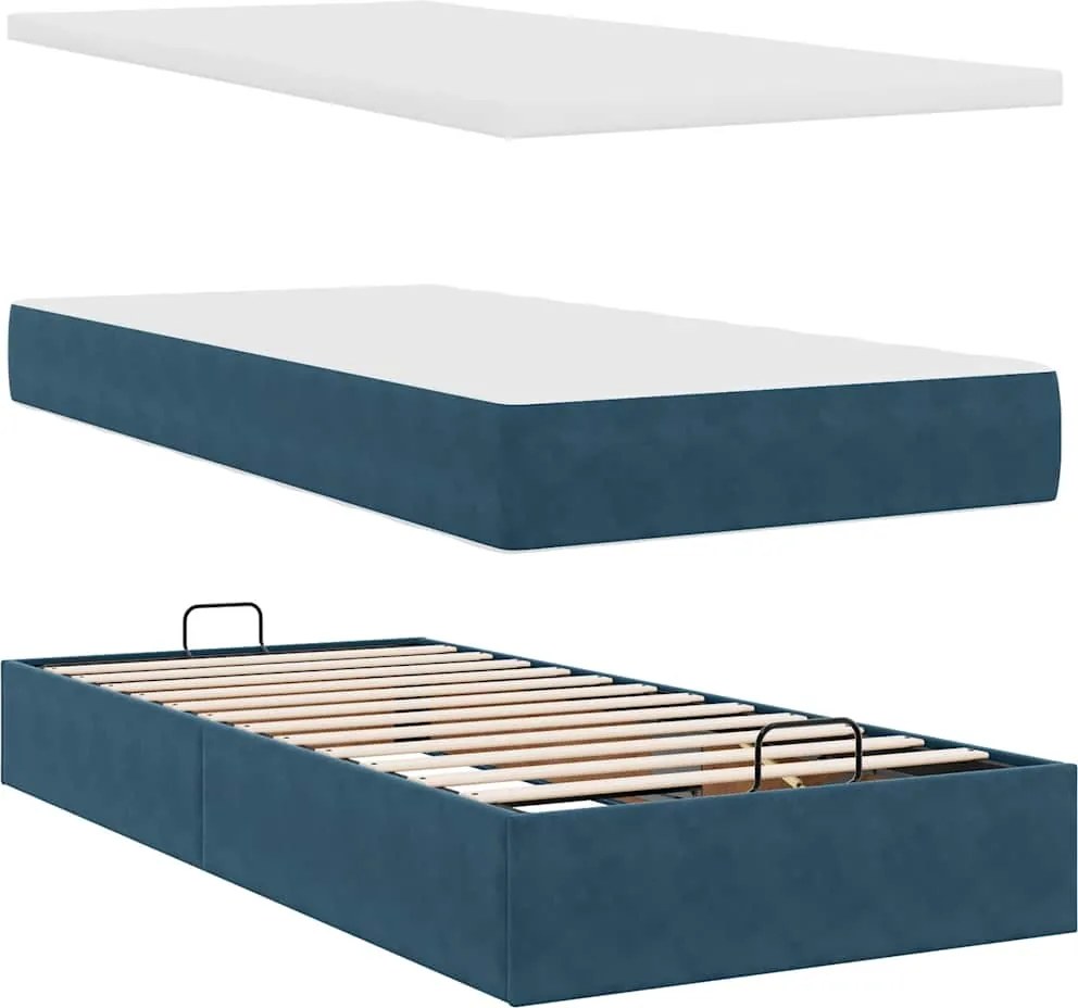 Osmanský rám postele s matrací tmavě modrá 80x200cm samet 3311883