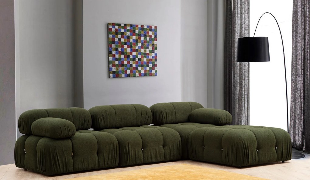 Atelier del Sofa Rohová sedací souprava Bubble Green L1-O1-1R-PUF, Zelená