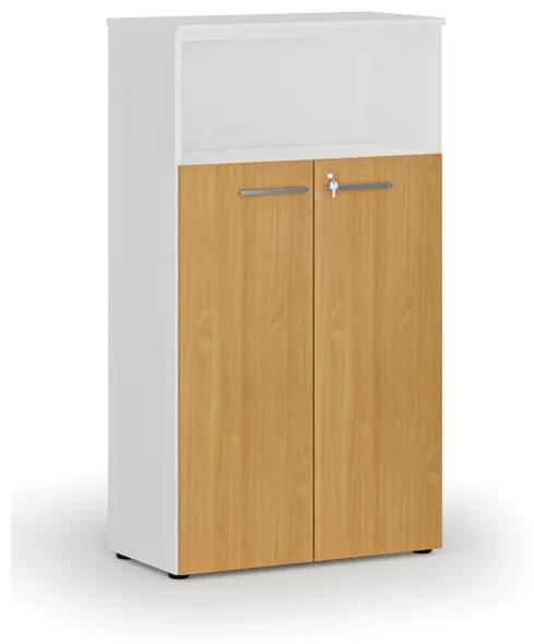 Kombinovaná kancelářská skříň PRIMO WHITE, dveře na 3 patra, 1434 x 800 x 420 mm, bílá/buk