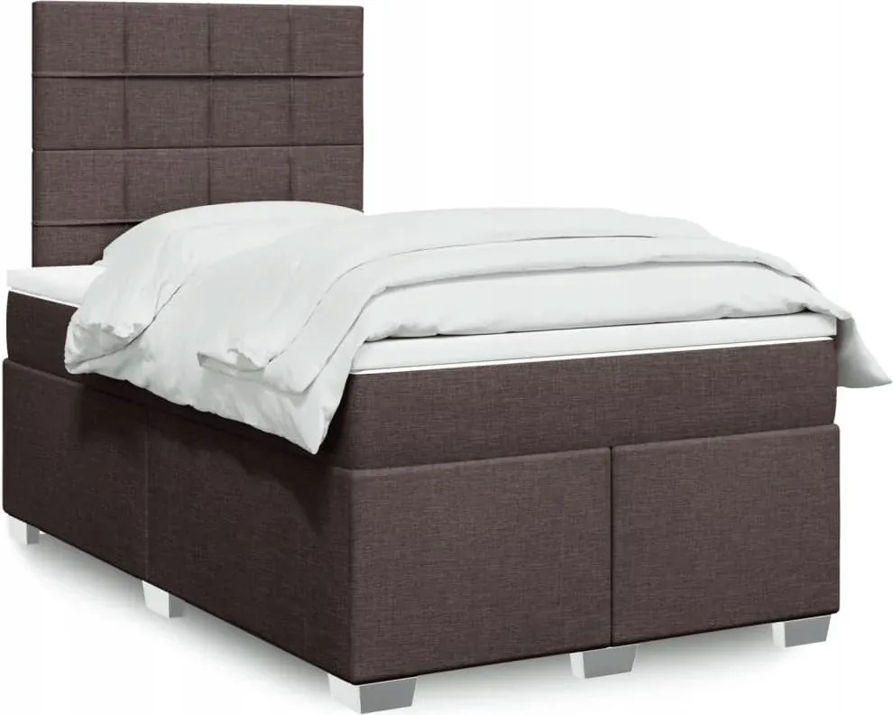 Box Spring Postel S Matrací Textil Tmavě Hnědá Blok se čtverci 120 x 190