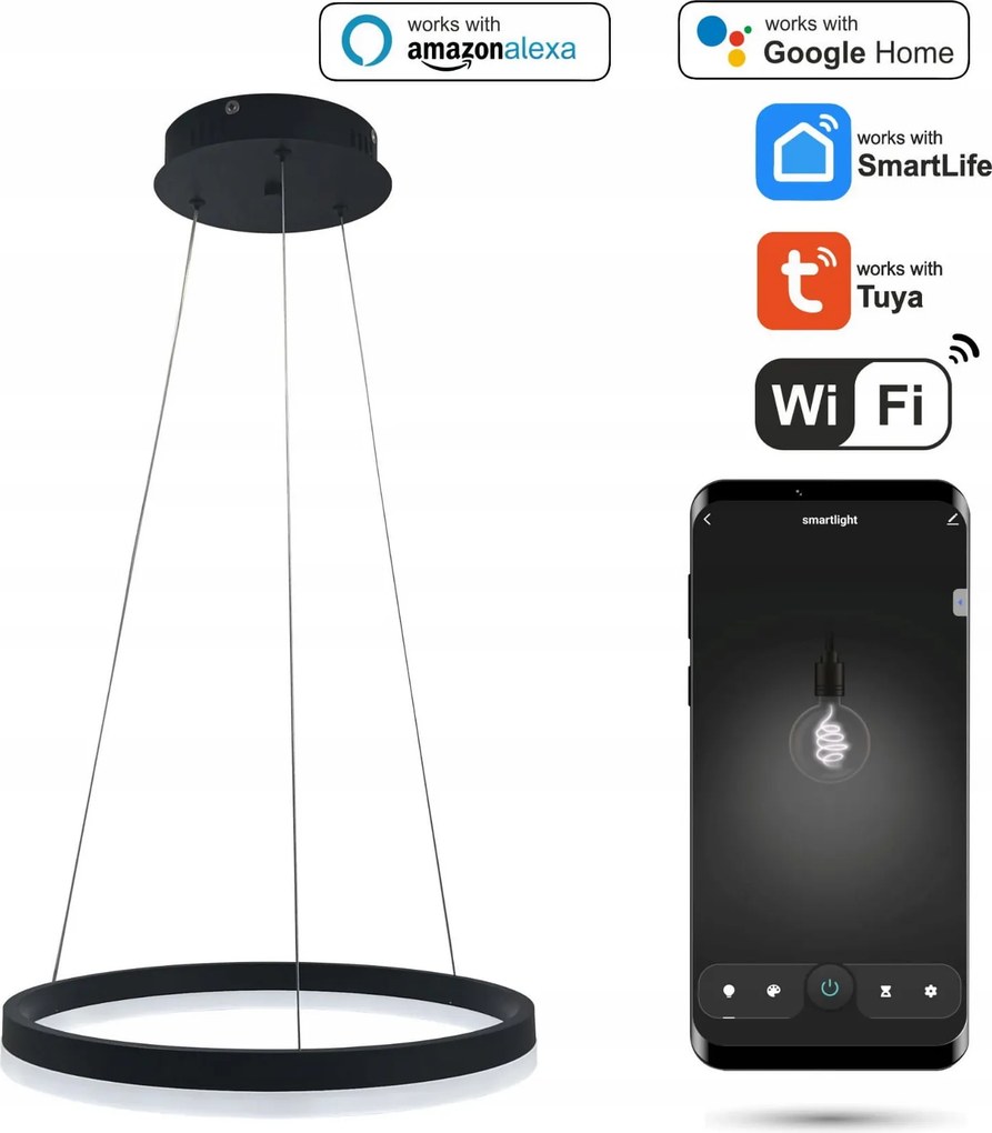 WiFi kruhová lampa Tuya 40 cm Led Černá závěsná Ring Circle