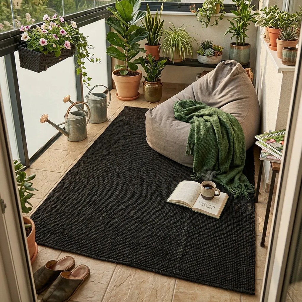 Hanse Home, Kusový koberec Bouclé Jute 105976 Black, 60x90, černá, chodba / předsíň