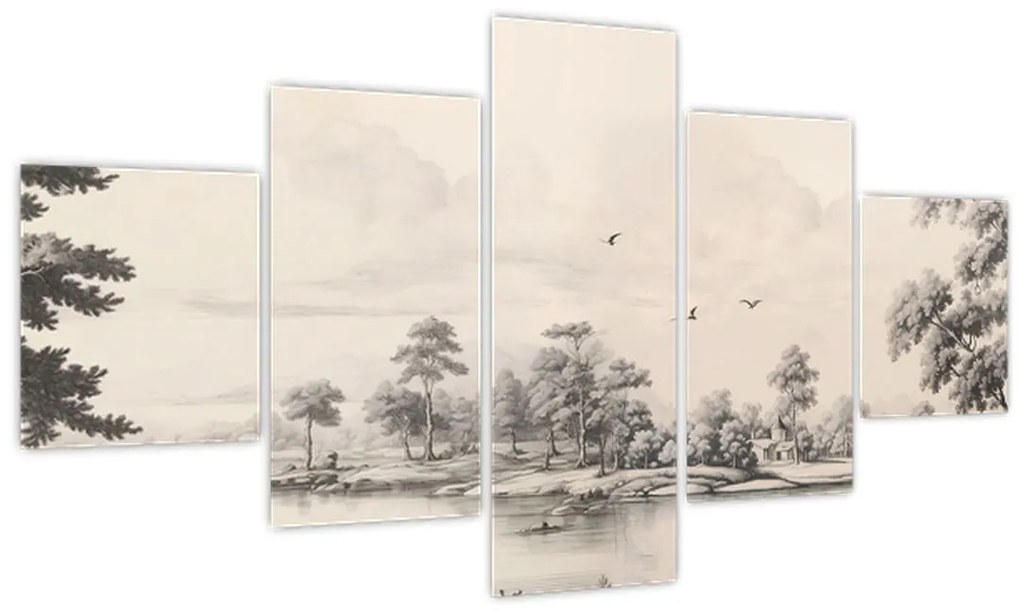 Obraz - Vintage kresba krajiny (125x70 cm)