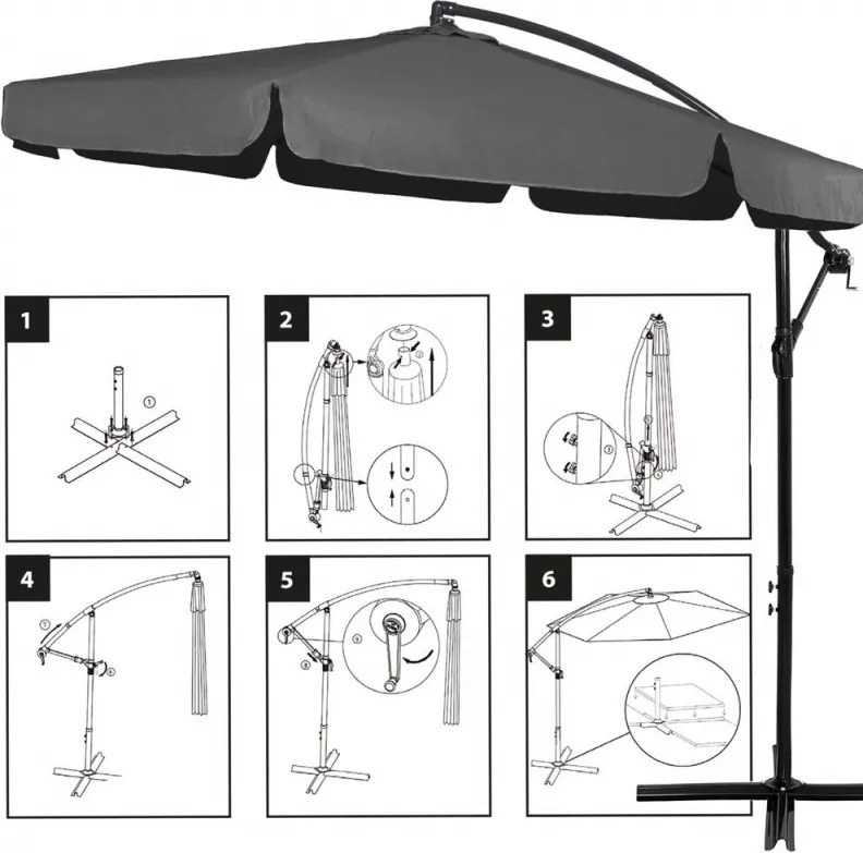 Zahradní slunečník 290 cm, grafitový SPRINGOS CASABLANCA GU0041