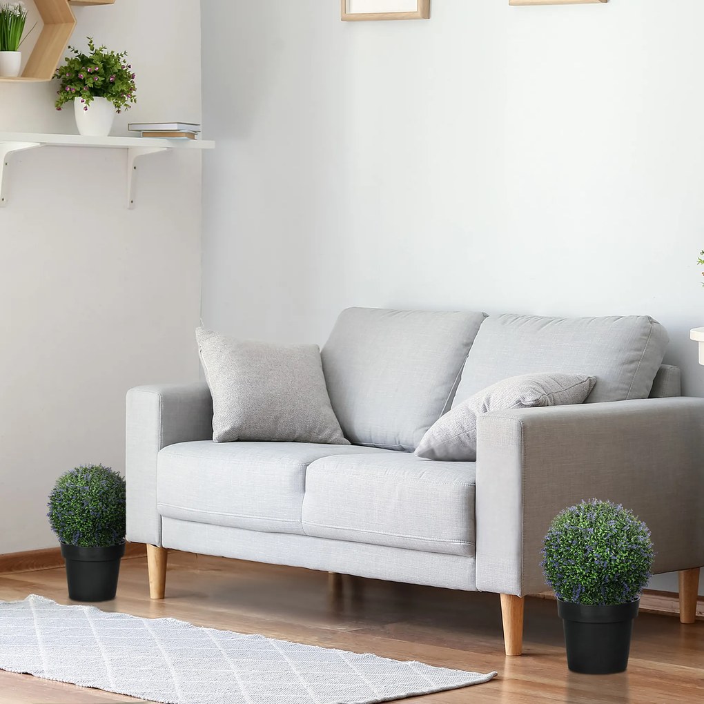 HOMCOM Sada 2 umělých levandulí, pokojová rostlina 42 cm, umělá rostlina ve tvaru koule, velké dekorativní umělé květiny pro domácnost, kancelář, cho…