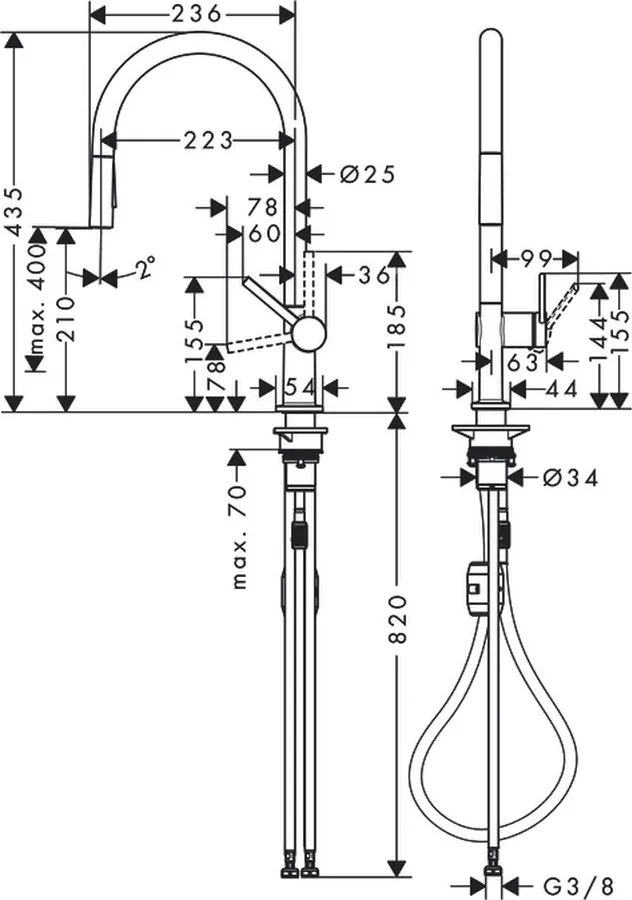 Hansgrohe M54, dřezová baterie Talis s výsuvnou sprškou, vzhled nerezavějící oceli 72800800
