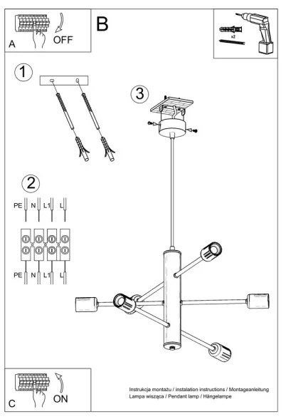Sollux SL.0305 - Lustr na lanku DUOMO 6 6xE27/60W/230V černá