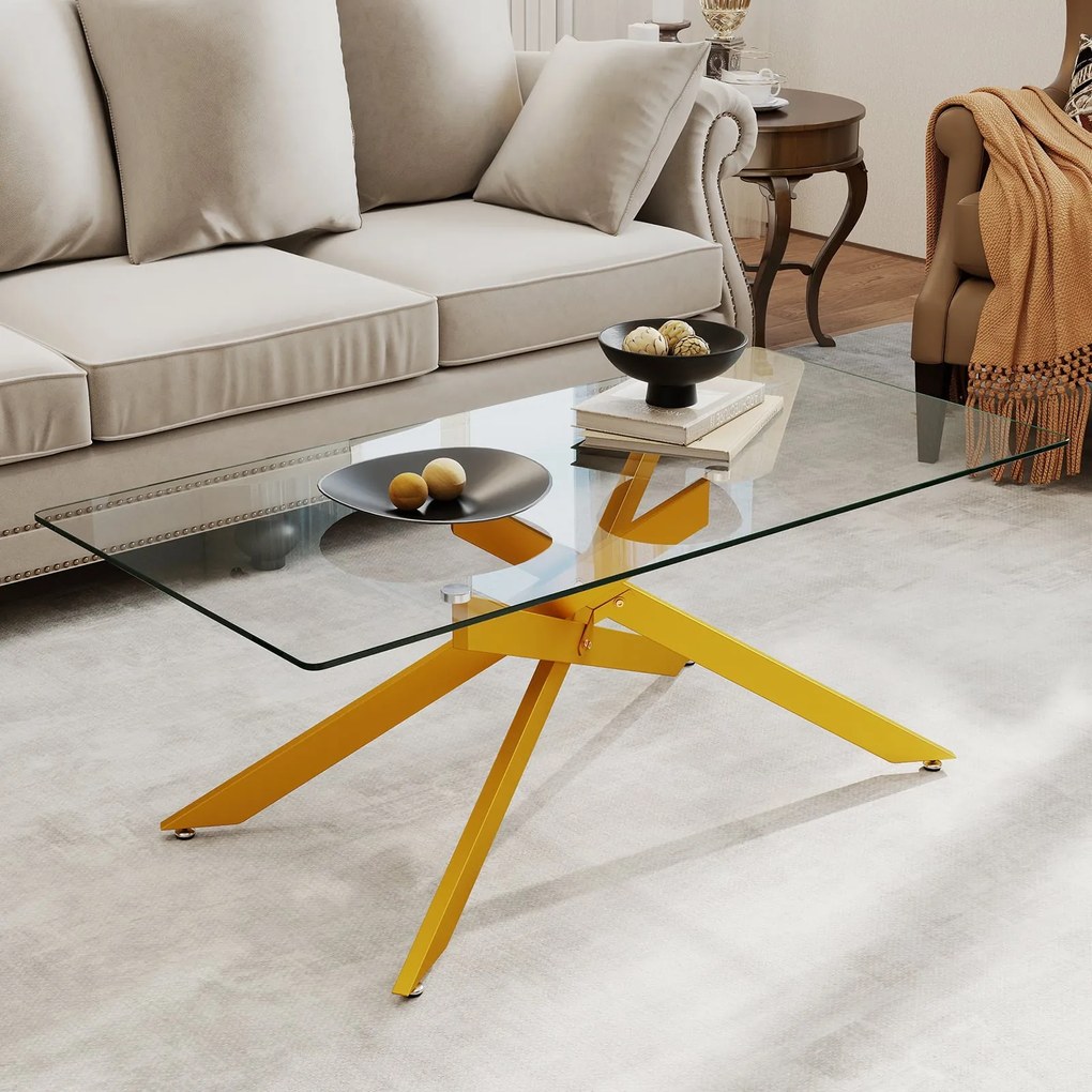 Costway Konferenční stolek z tvrzeného skla Obdélníkový – – 120 × 60 × 45,5 cm