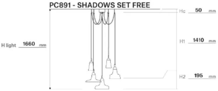 Závěsné svítidlo Brokis SHADOWS SET FREE PC891 Barva skla: Černá - transparentní sklo, Barva el. vedení: Textilní kabel -  bílý, Dřevo: Dub evropský - bíle mořený