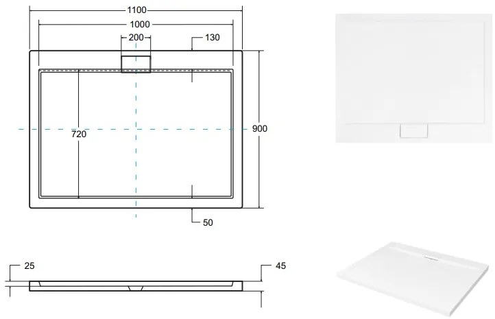 Besco Axim UltraSlim obdélníková sprchová vanička Rozměr vaničky: 130x90cm