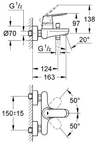 Grohe 32831000 Eurosmart Cosmo Baterie vanová nástěnná