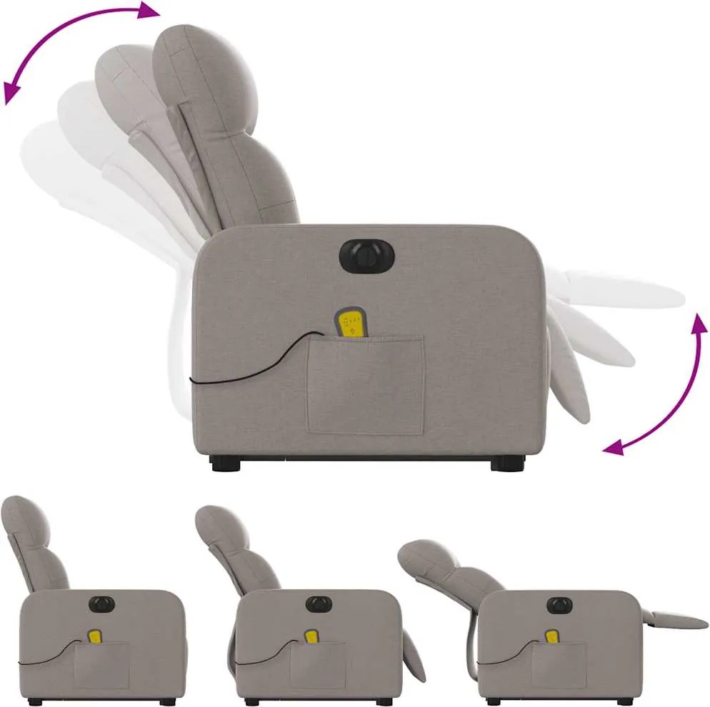 Elektrické zvedací masážní polohovací křeslo taupe textil 3206829