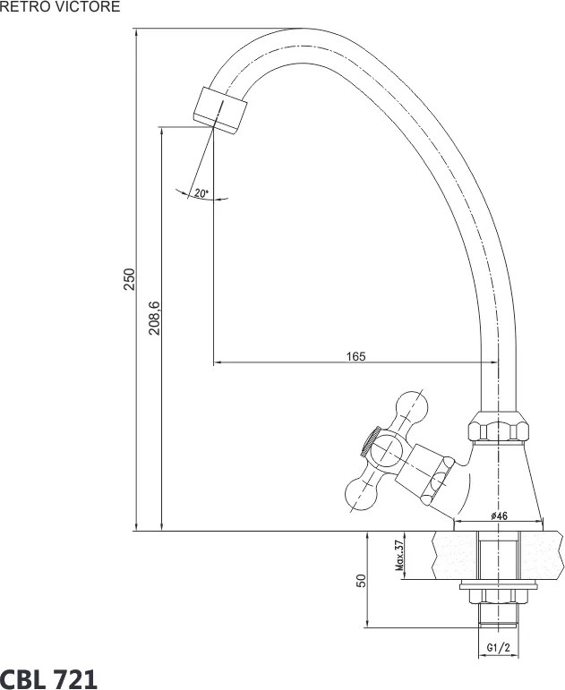 Mereo Mereo, Dřezový kohoutek stojánkový, Retro Viktorie, výška 250 mm, chrom, CBL721