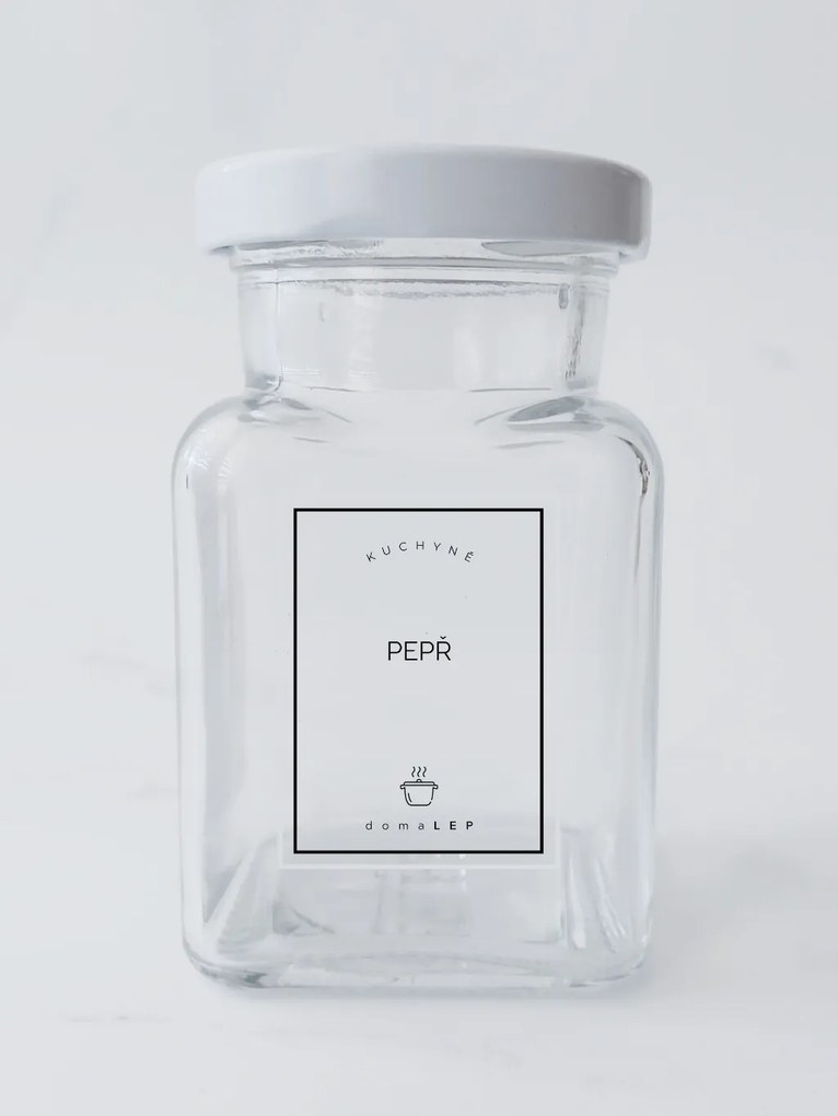 Samolepka na kořenky PEPŘ průhledná 3 × 4 cm základní písmo