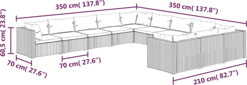 vidaXL 11dílná zahradní sedací souprava s poduškami polyratan [3102810] Barva: Černo-modrá