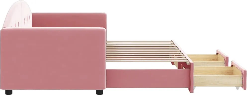 Válenda s přistýlkou a zásuvkami růžová 80 x 200 cm samet 3197345
