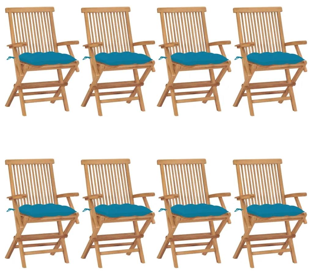 Zahradní židle se světle modrými poduškami 8 ks masivní teak,  3072908