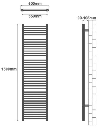 80515 AQUAMARIN Vertikální koupelnový radiátor 1800 x 600 mm, bílý