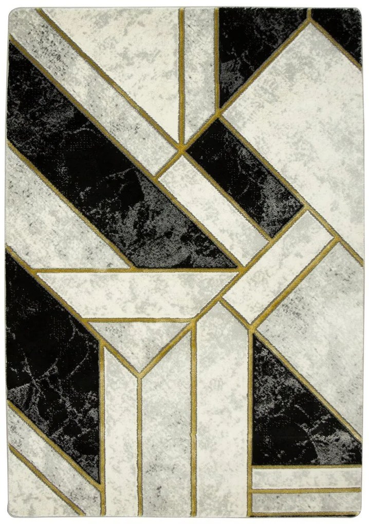 Moderní kusový koberec Diamond K4423G černý / bílý / žlutý Rozměr: 133x190 cm