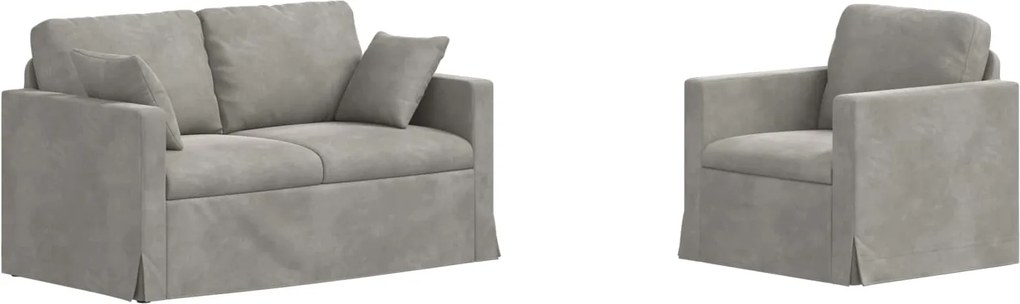 Set pohovek 2 ks Světle šedá samet 3407507