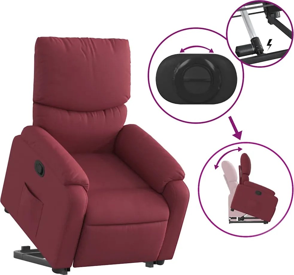Zvedací polohovací křeslo vínové textil 3204827