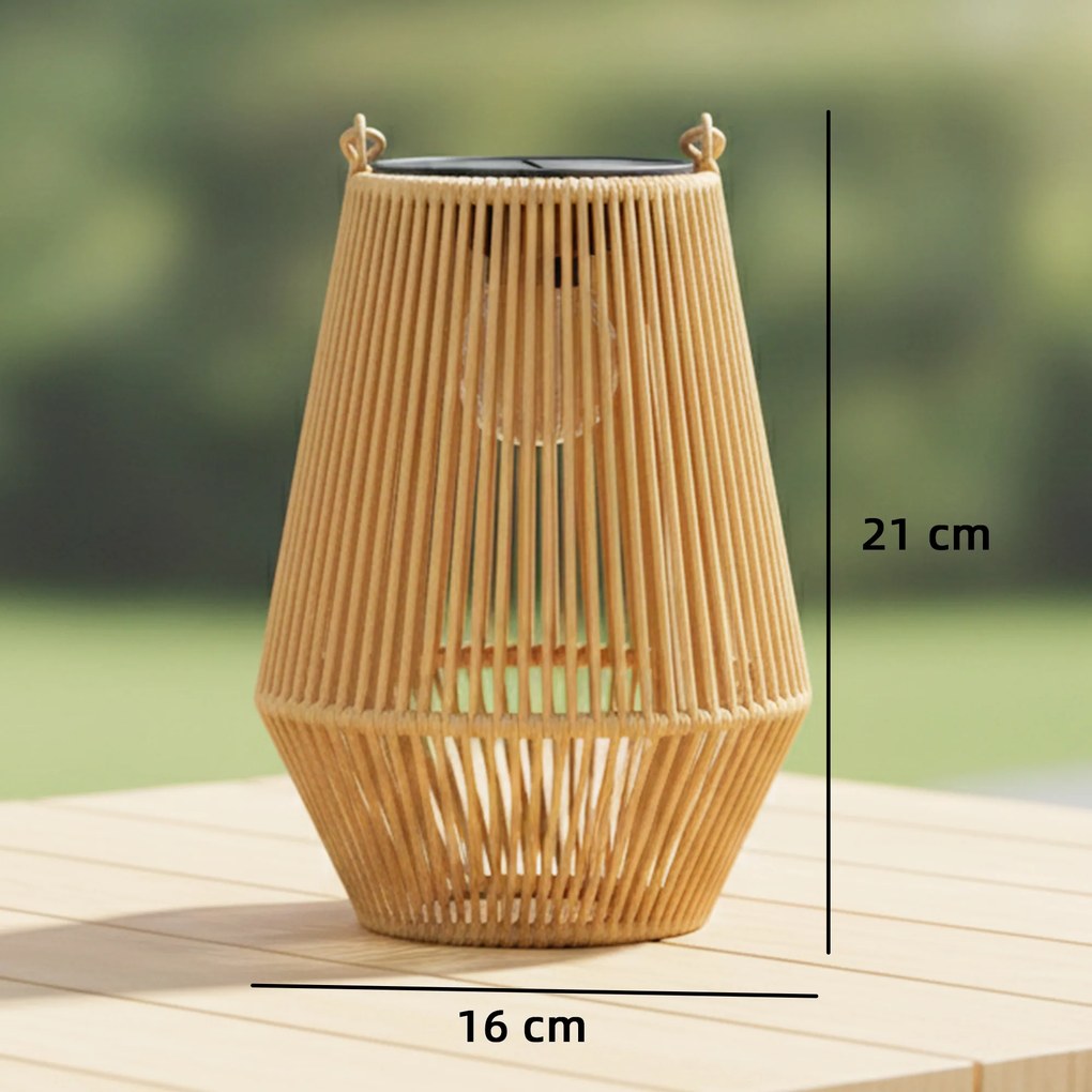 Outsunny Solární stojací lampa sada 2 ratanových závěsných solárních lamp se světelným senzorem IP44 vodotěsná solární lampa pro zahradu balkon hnědá