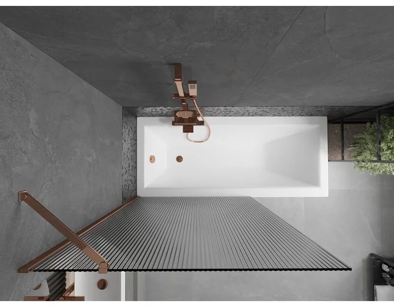 Mexen Next, vanová zástěna 1-křídlová 100 x 150 cm, fixní křídlo, 6 mm sklo s pruhy, růžové zlato profil, 895-100-000-00-09-60