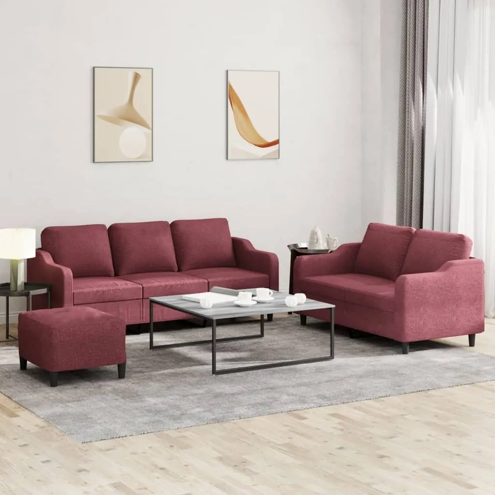 3dílná sedací souprava s poduškami vínová textil 3201848