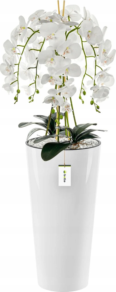 Orchidej umělá bílá kytice květy listy oblázky květináč Bílá H 110 cm